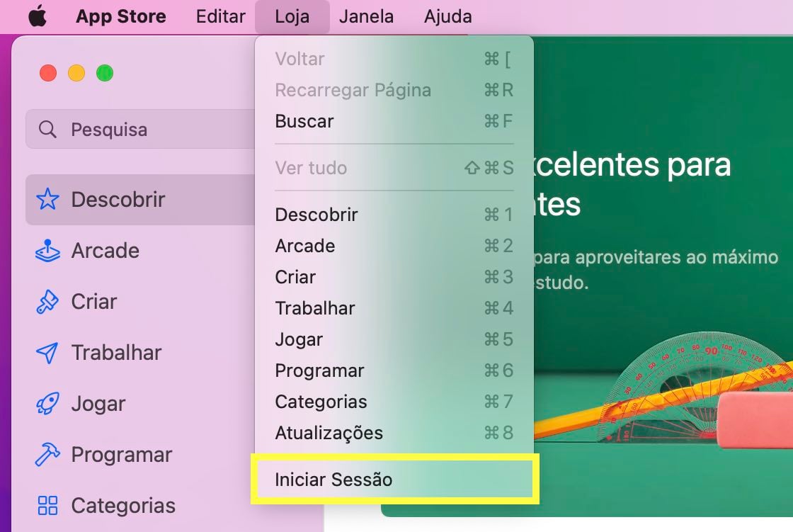 Como resgatar o código promocional na loja Mac App Store?